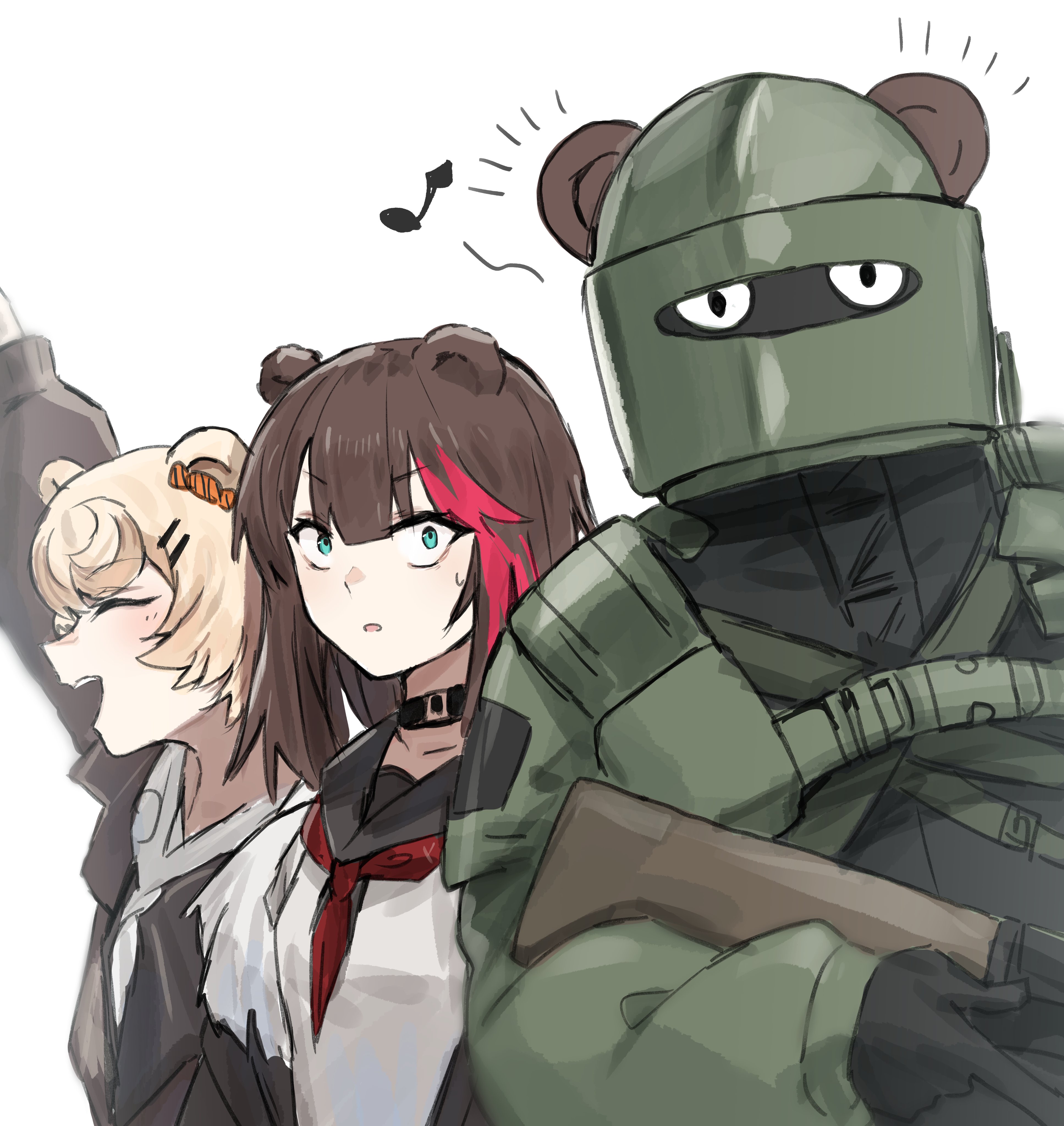 Safebooru - 1boy 2girls absurdres animal ears arknights bear ears bear girl blonde hair body ...