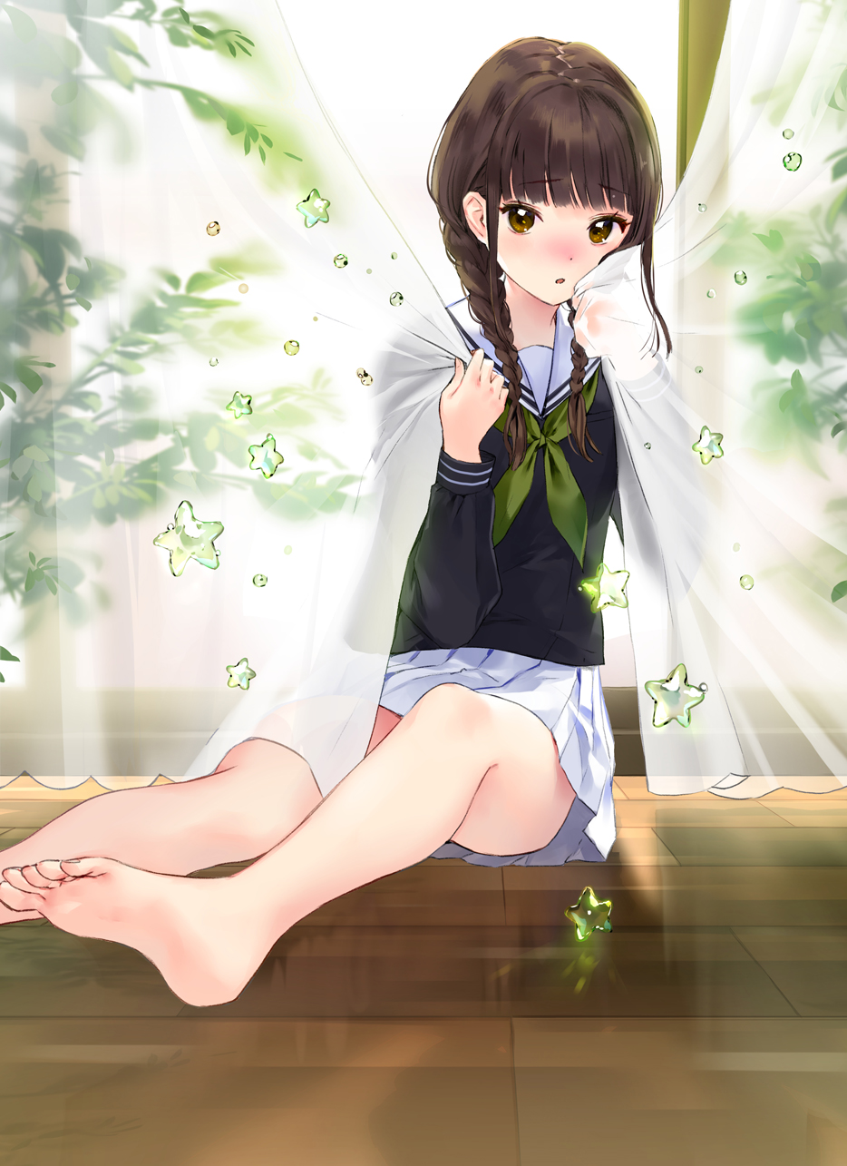 Safebooru - 1girl bangs blunt bangs blush braid braiding hair brown eyes brown hair commentary ...