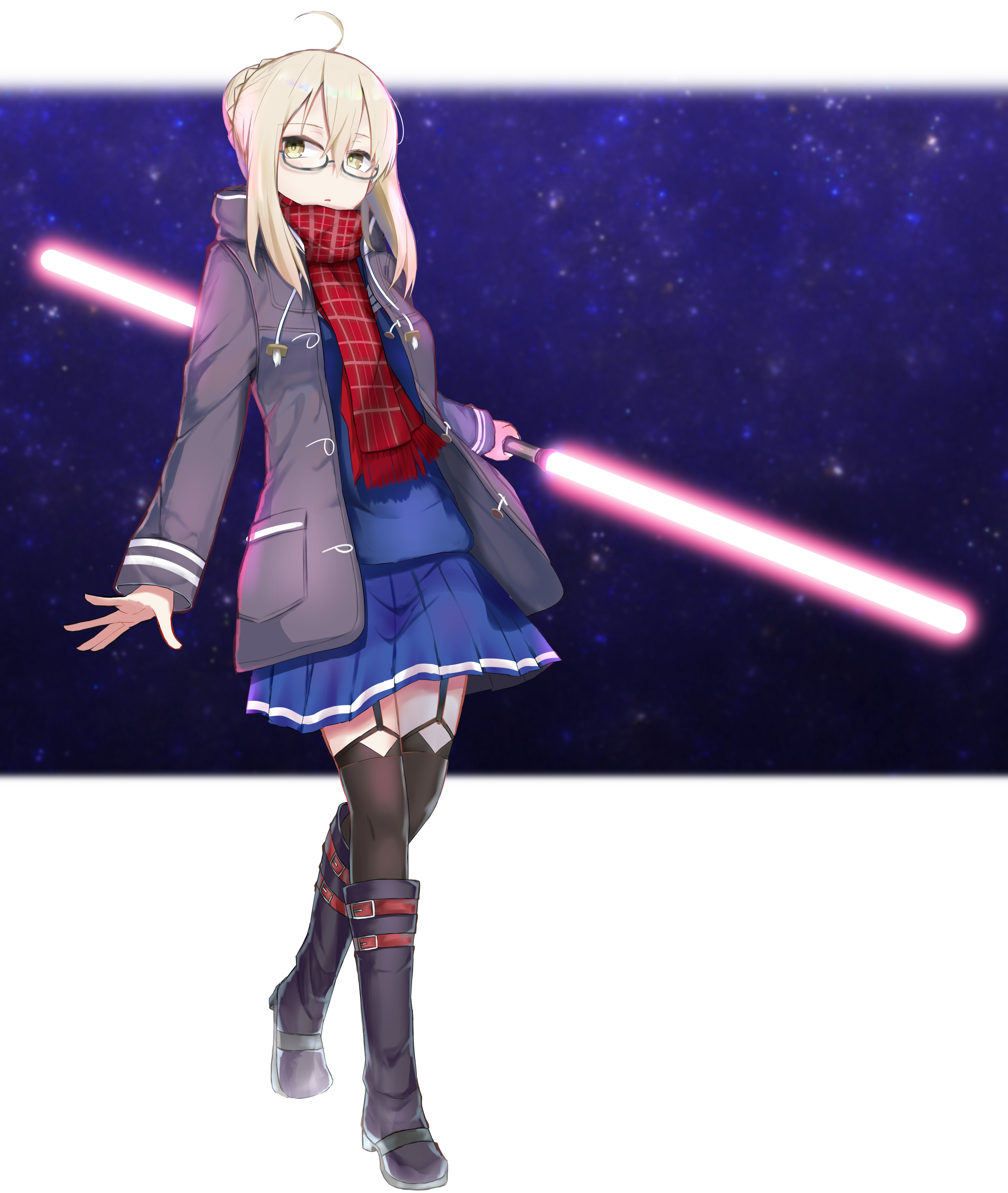 Safebooru - 1girl absurdres ahoge artoria pendragon (all) bangs black-framed eyewear black coat ...