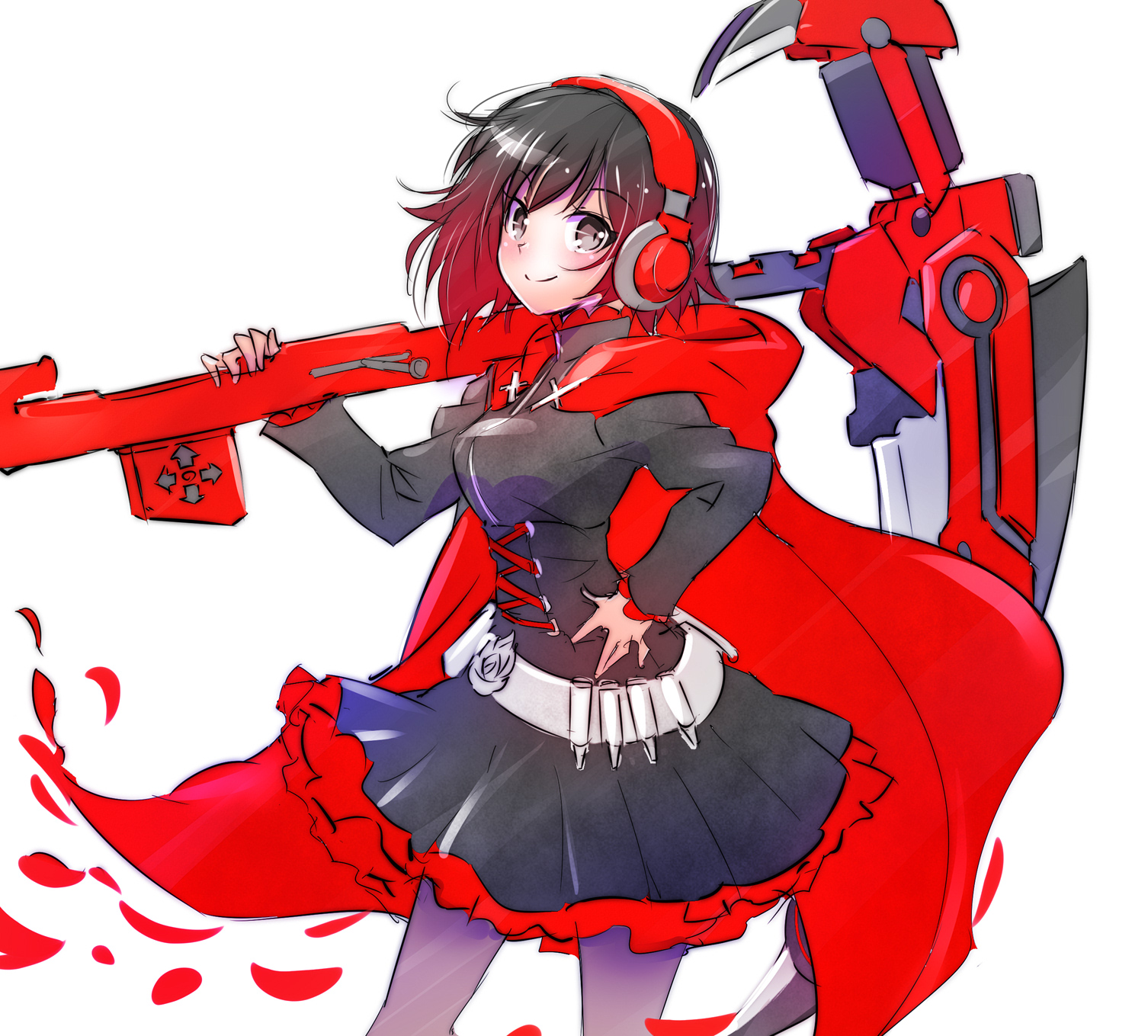 Safebooru - 1girl bandolier cape corset crescent rose grey eyes gun ...