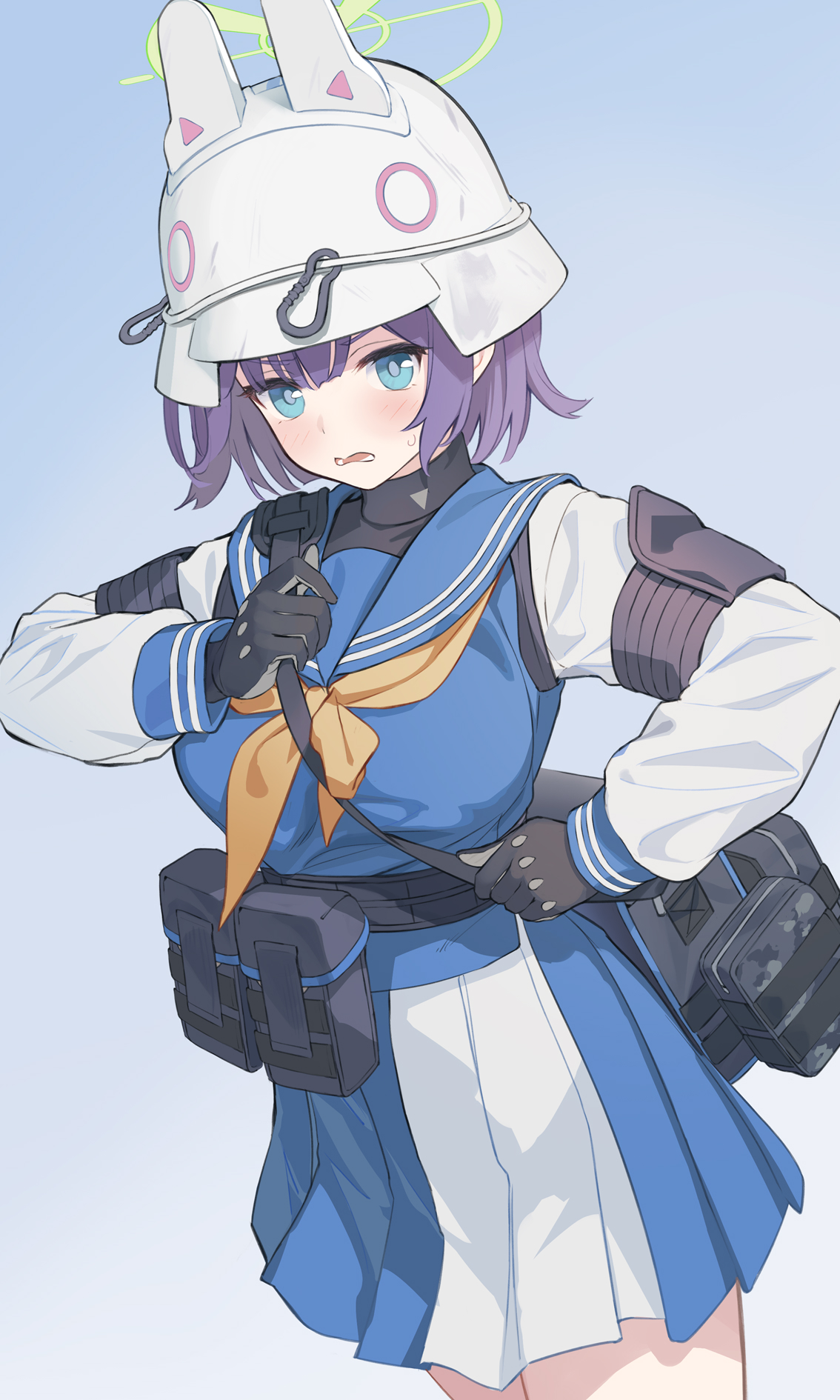 Safebooru - 1girl bag belt pouch black gloves black undershirt blue archive blue eyes breasts ...