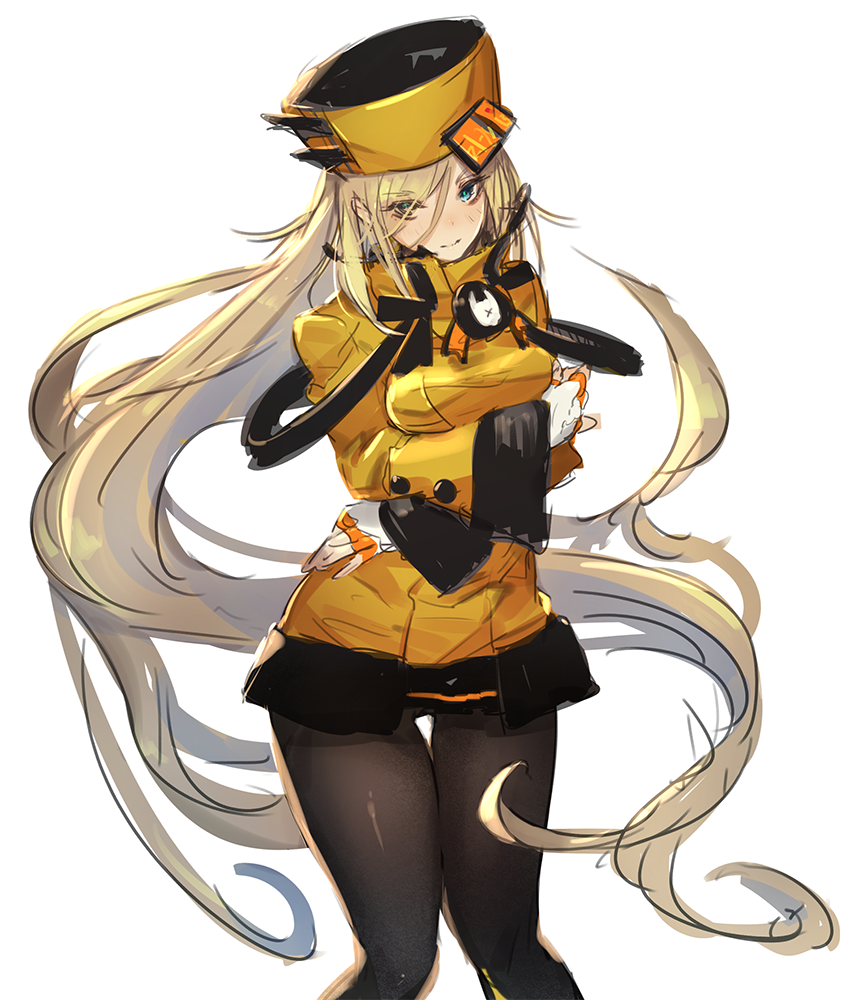 Safebooru - 1girl black legwear blonde hair blue eyes fingerless gloves fur hat gloves guilty ...
