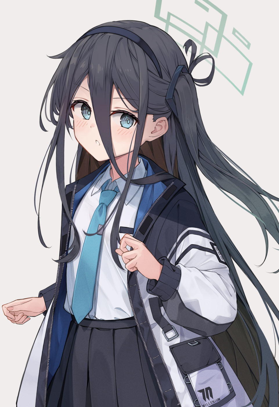 Safebooru - 1girl aris (blue archive) black hair black jacket black skirt blue archive blue eyes ...