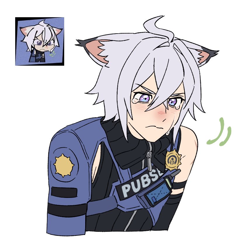 Safebooru - 1boy ahoge animal ear fluff animal ears blush cat boy cat ears closed mouth crossed ...