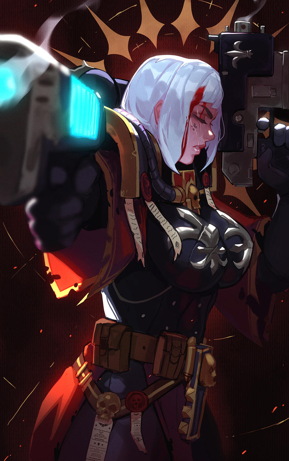 Safebooru 1girl Adepta Sororitas Aiming Aiming At Viewer Armor Belt 3503