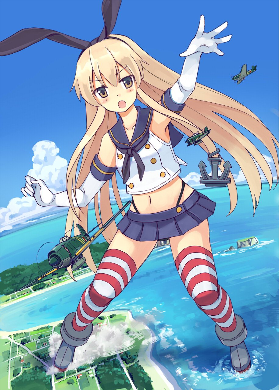 Safebooru - 1girl :o aircraft airplane anchor hair ornament animal ears bangs beach black ...