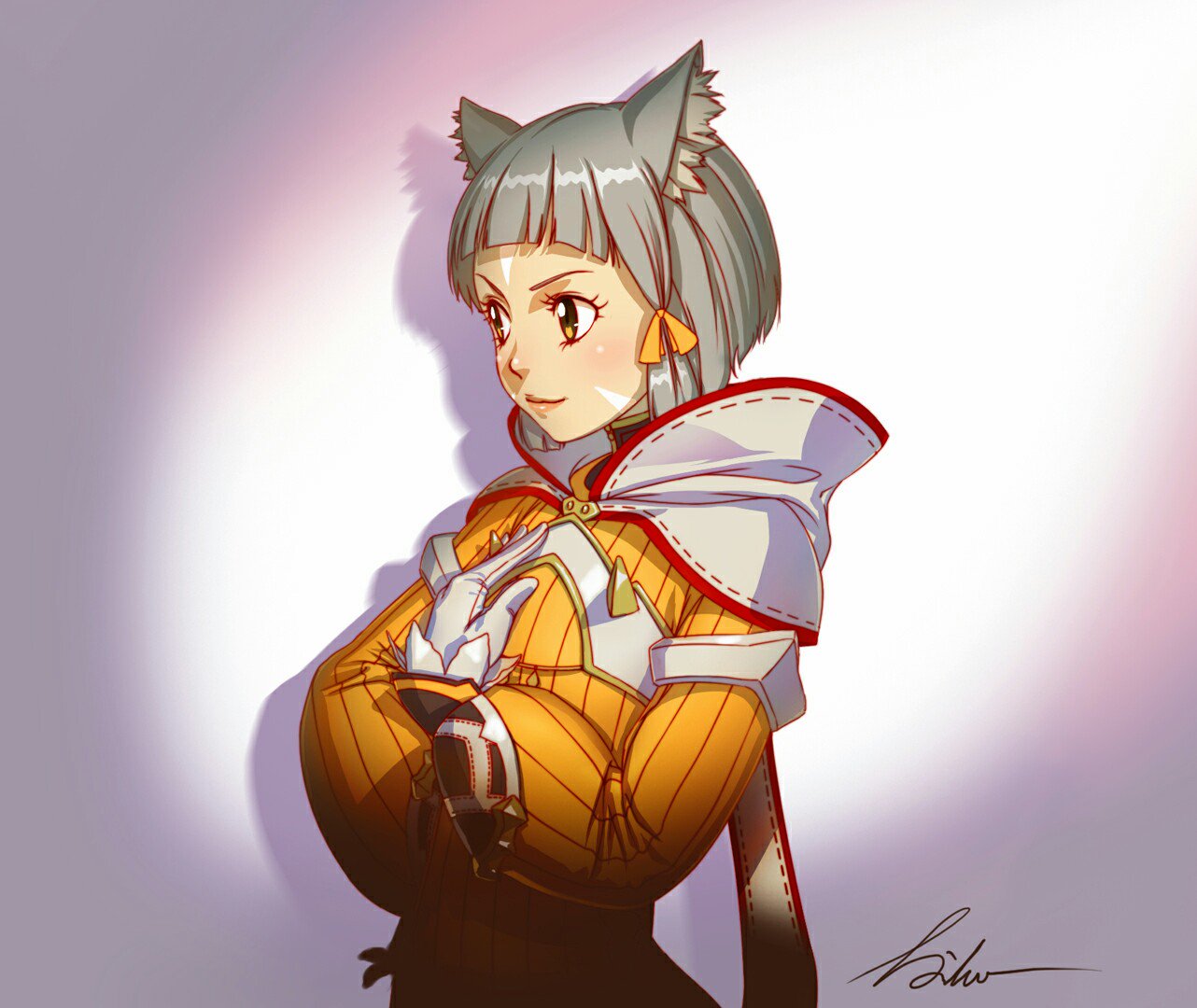 Safebooru - 1girl animal ears bangs blunt bangs bodysuit cat ears gloves hood hood down niyah ...