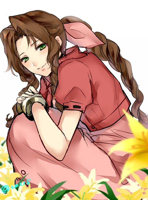 Safebooru - 1girl aerith gainsborough bow braid breasts brown hair chocolate hair cropped jacket ...