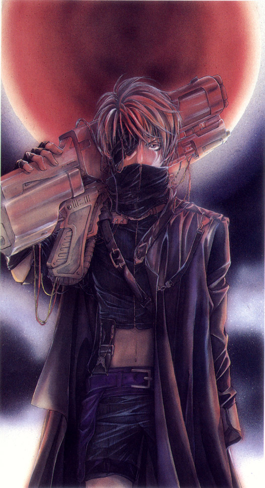 Safebooru - angel sanctuary belt eyepatch gun mask midriff moon mudou ...