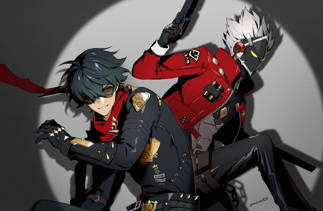 Safebooru - 2boys antenna hair artist name belt billy kid black belt black gloves black jacket ...