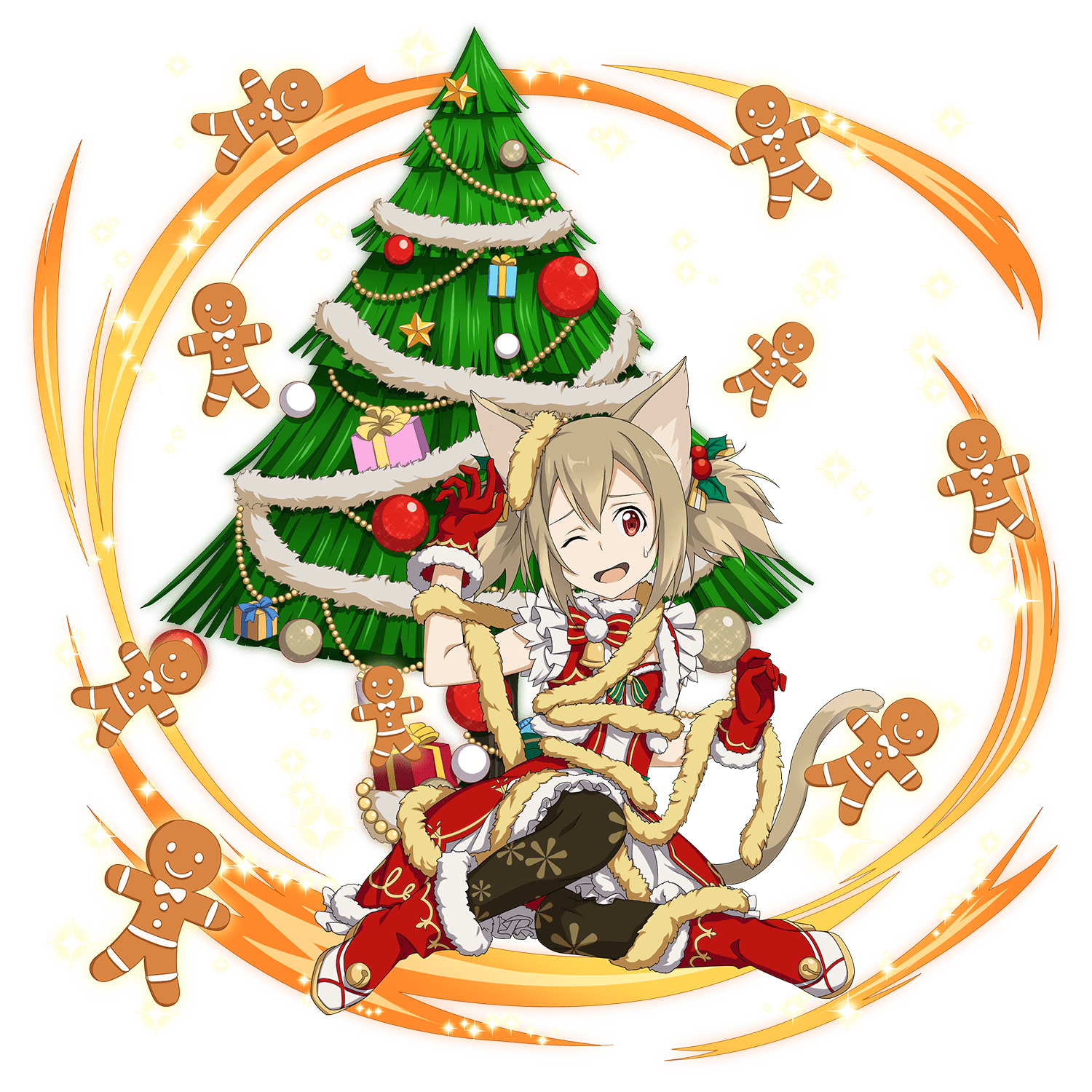 Safebooru - 1girl ;d animal ears black legwear bow brown hair cat ears ...