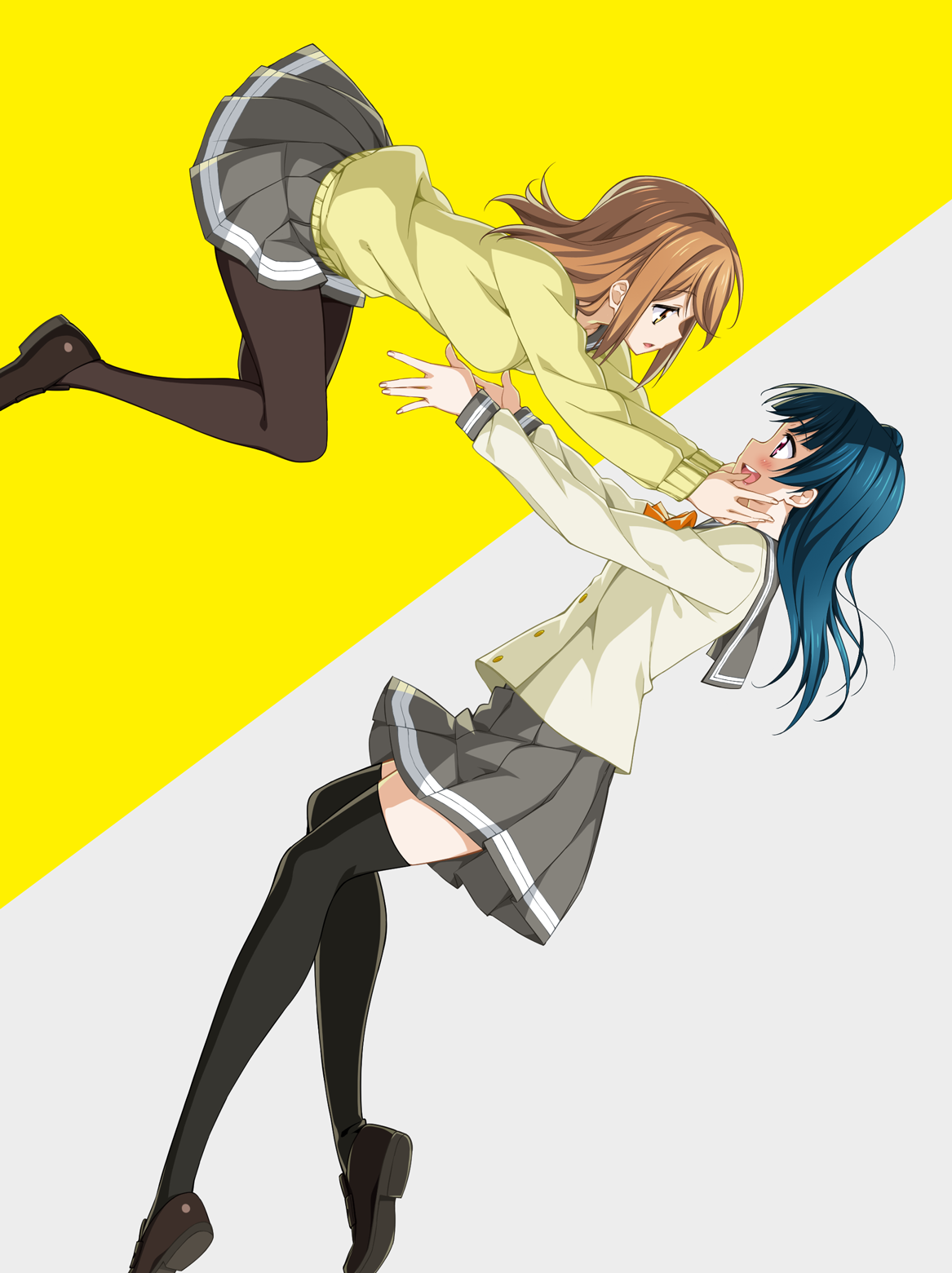 Safebooru - 2c=galore :d black footwear black legwear blue hair blush ...