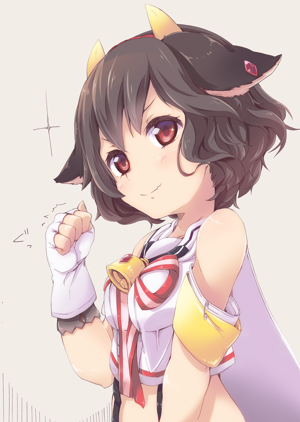 Safebooru - >:) 1girl animal ears armband bangs bare shoulders bell black hair blush breasts ...