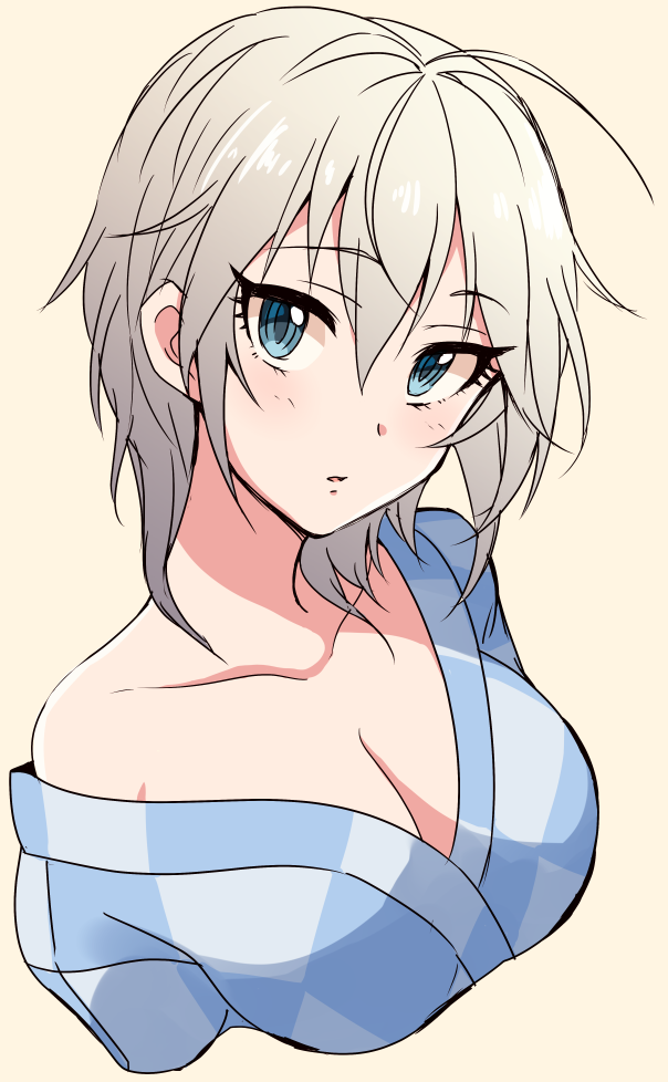 Safebooru - 1girl anastasia (idolmaster) blue eyes blue kimono blush breasts checkered checkered ...
