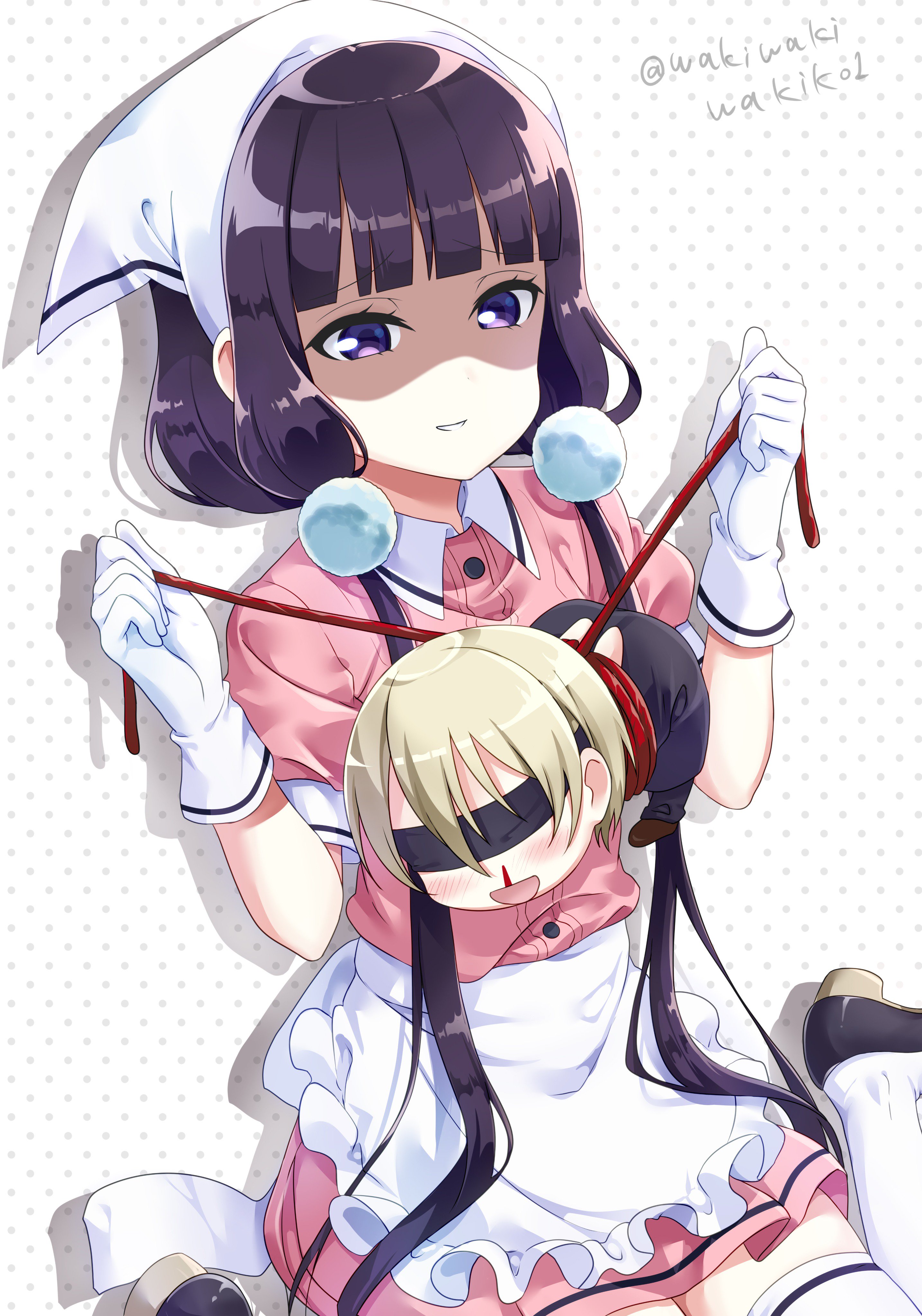 Safebooru - 1boy 1girl :d absurdres apron bangs bdsm black apron black footwear black pants ...