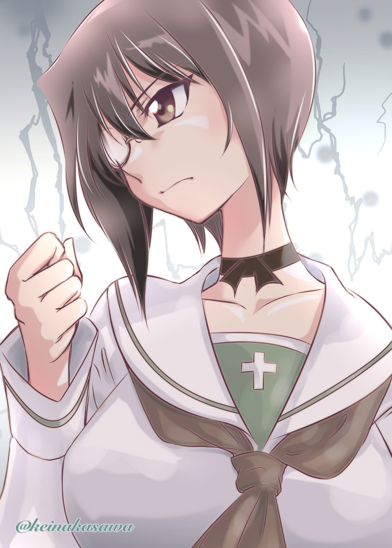 Safebooru - 1girl bangs black eyes black hair black neckwear choker collarbone girls und panzer ...