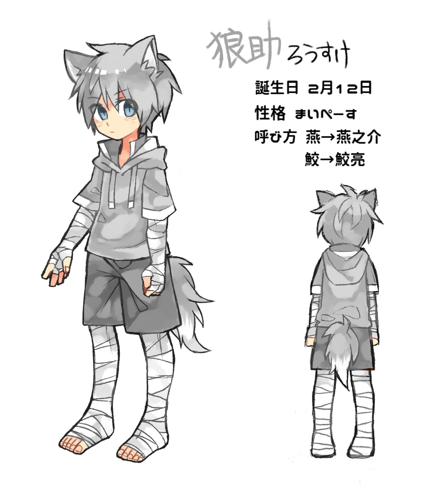Safebooru - 1boy animal ears bandage bandaged arm bandaged leg barefoot blue eyes character ...