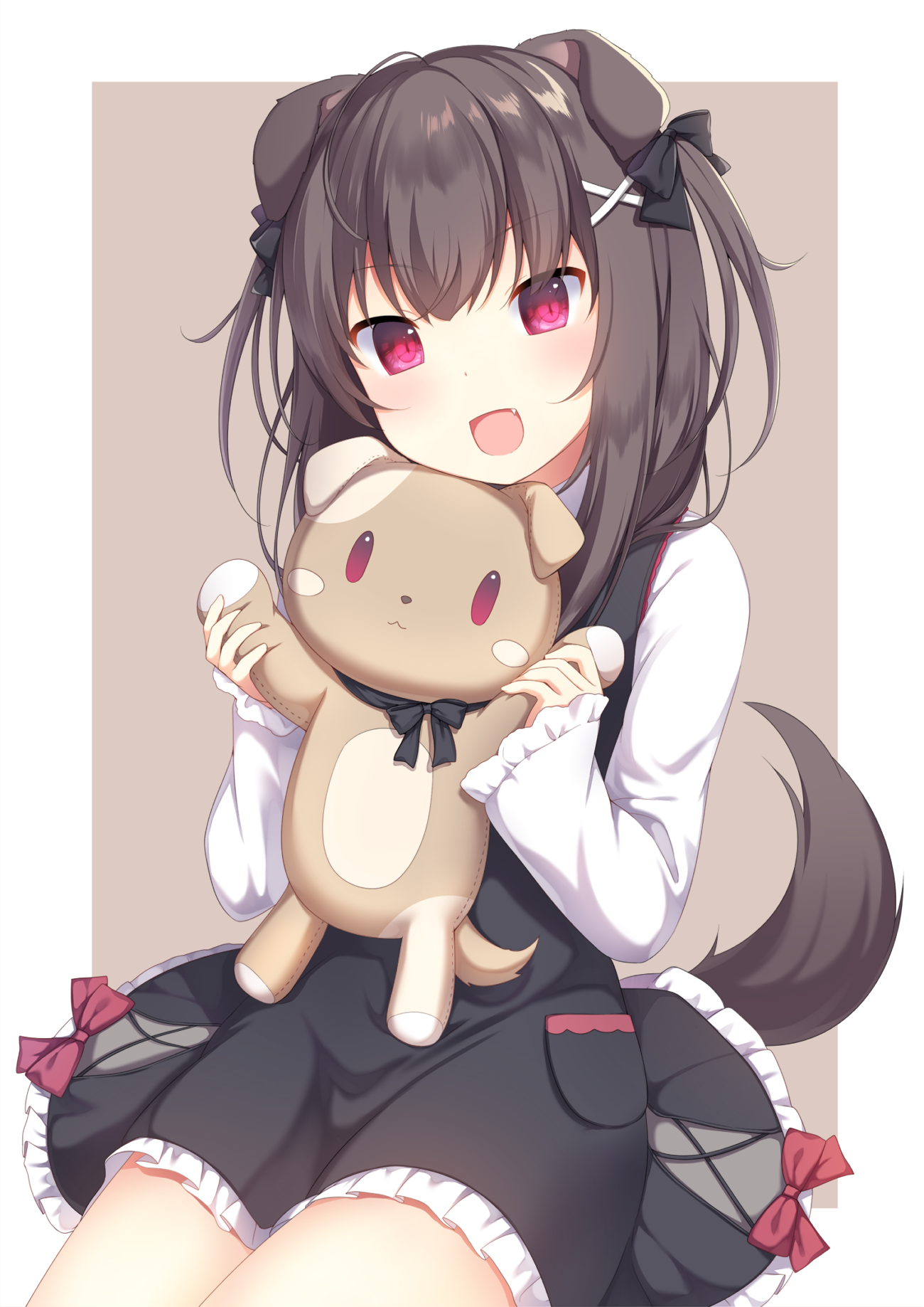 Safebooru - 1girl :d amashiro natsuki animal ears black bow black dress blush bow brown ...