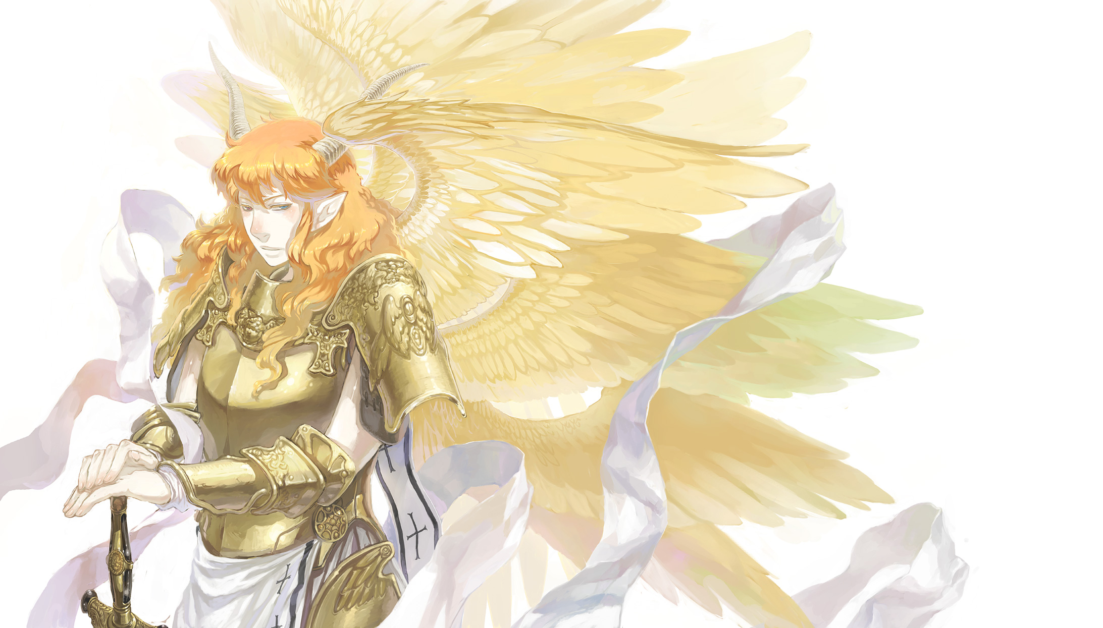 Safebooru - 1boy angel wings armor blonde hair blue eyes helel (megami ...