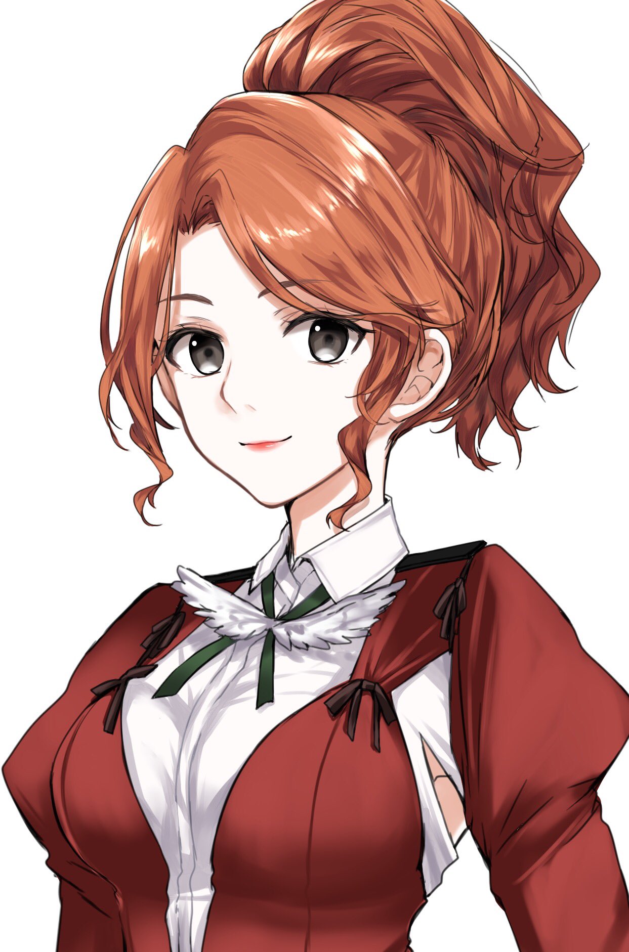 Safebooru - 1girl aquila (kantai collection) armpit cutout collared shirt green ribbon grey eyes ...