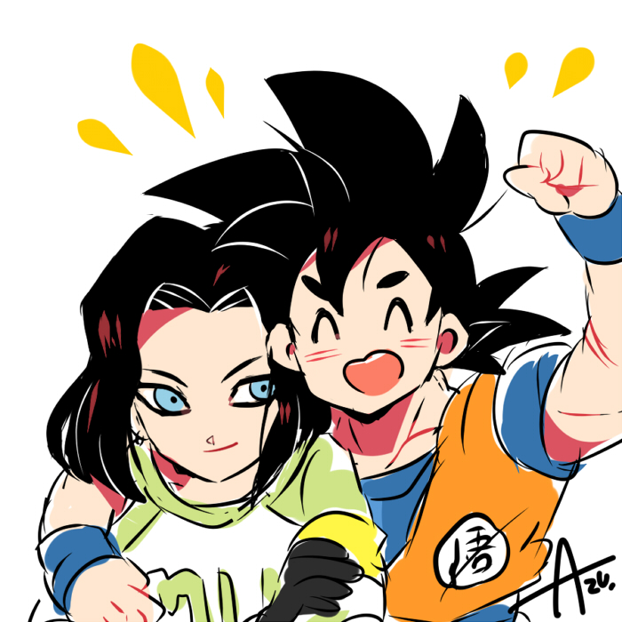 Safebooru - 2boys android 17 arm over shoulder artist name azu ...
