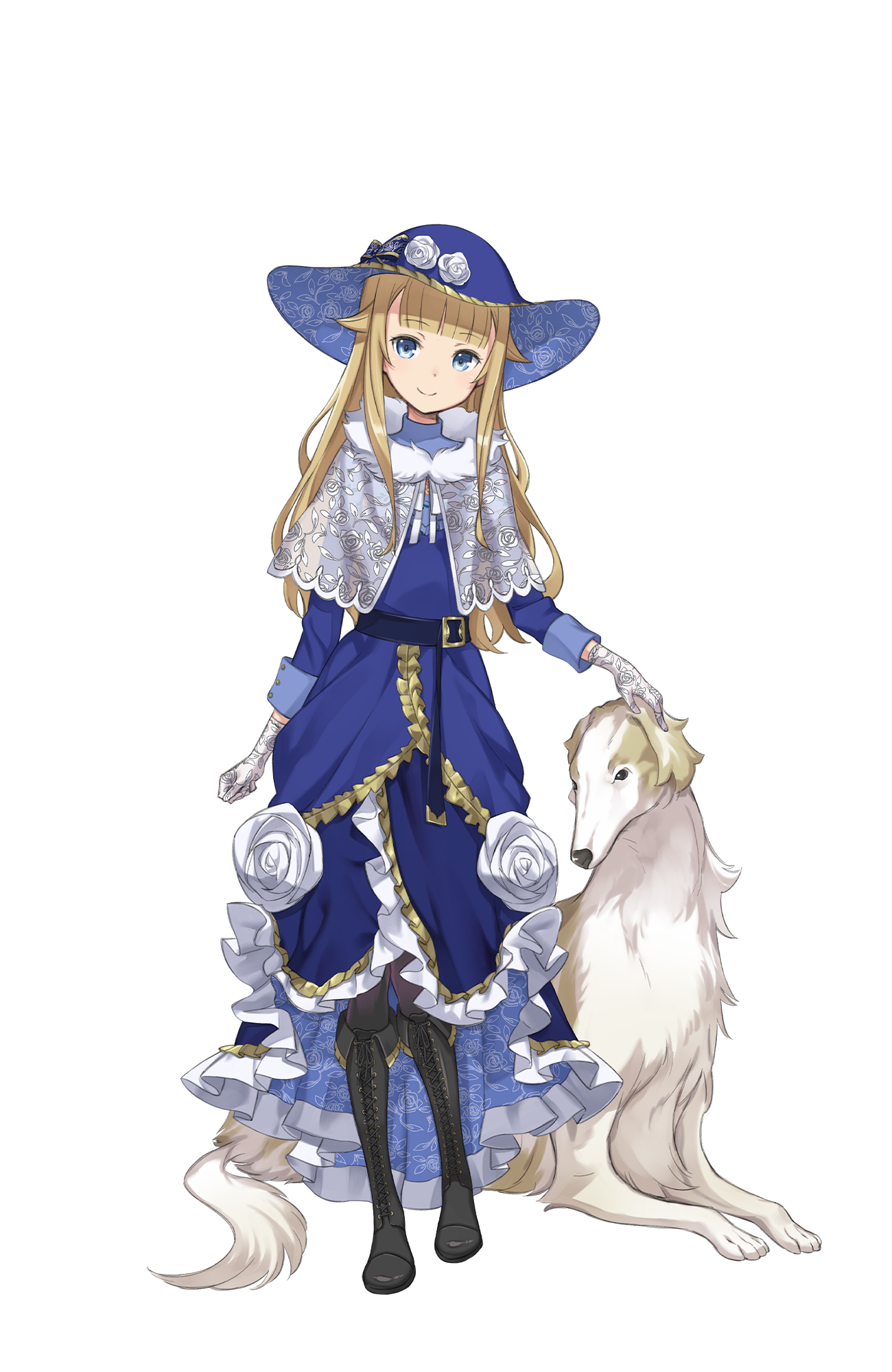 Safebooru - 1girl belt black footwear blonde hair blue dress blue eyes blue hat boots cross ...