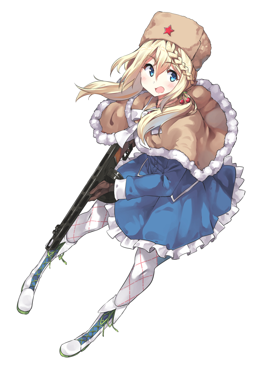 Safebooru - 1girl blonde hair blue eyes electriccross full body girls frontline gloves gun hair ...