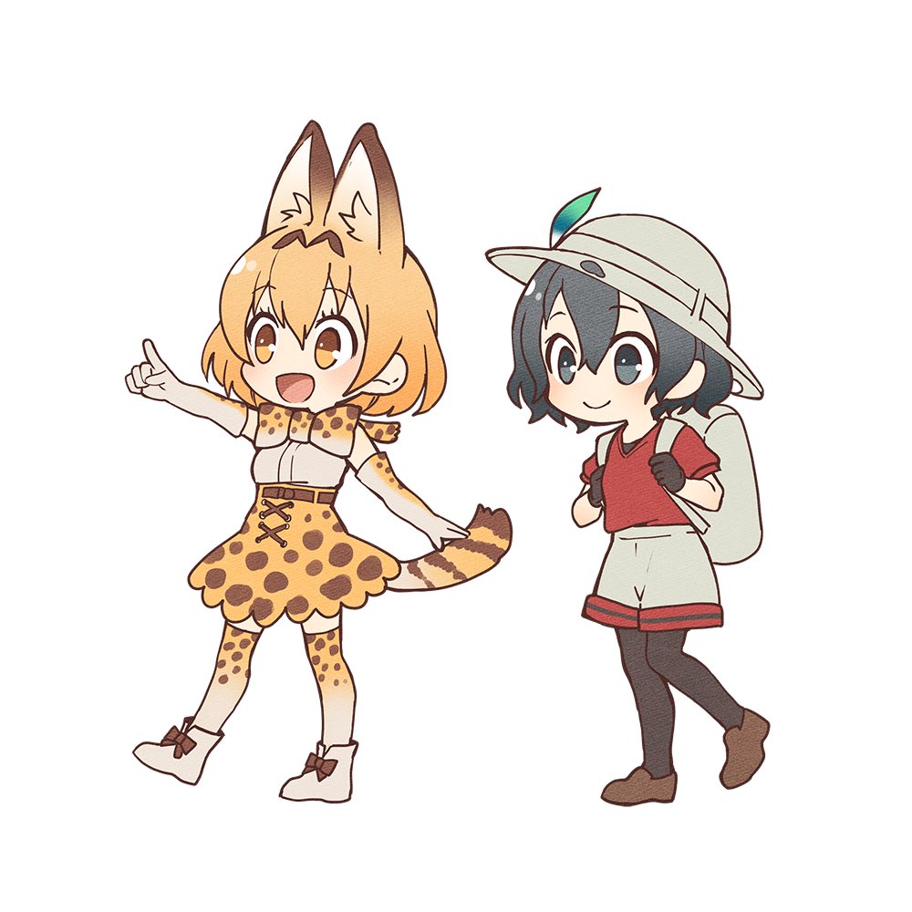 Safebooru - 2girls :d animal ears backpack bag belt black eyes black ...
