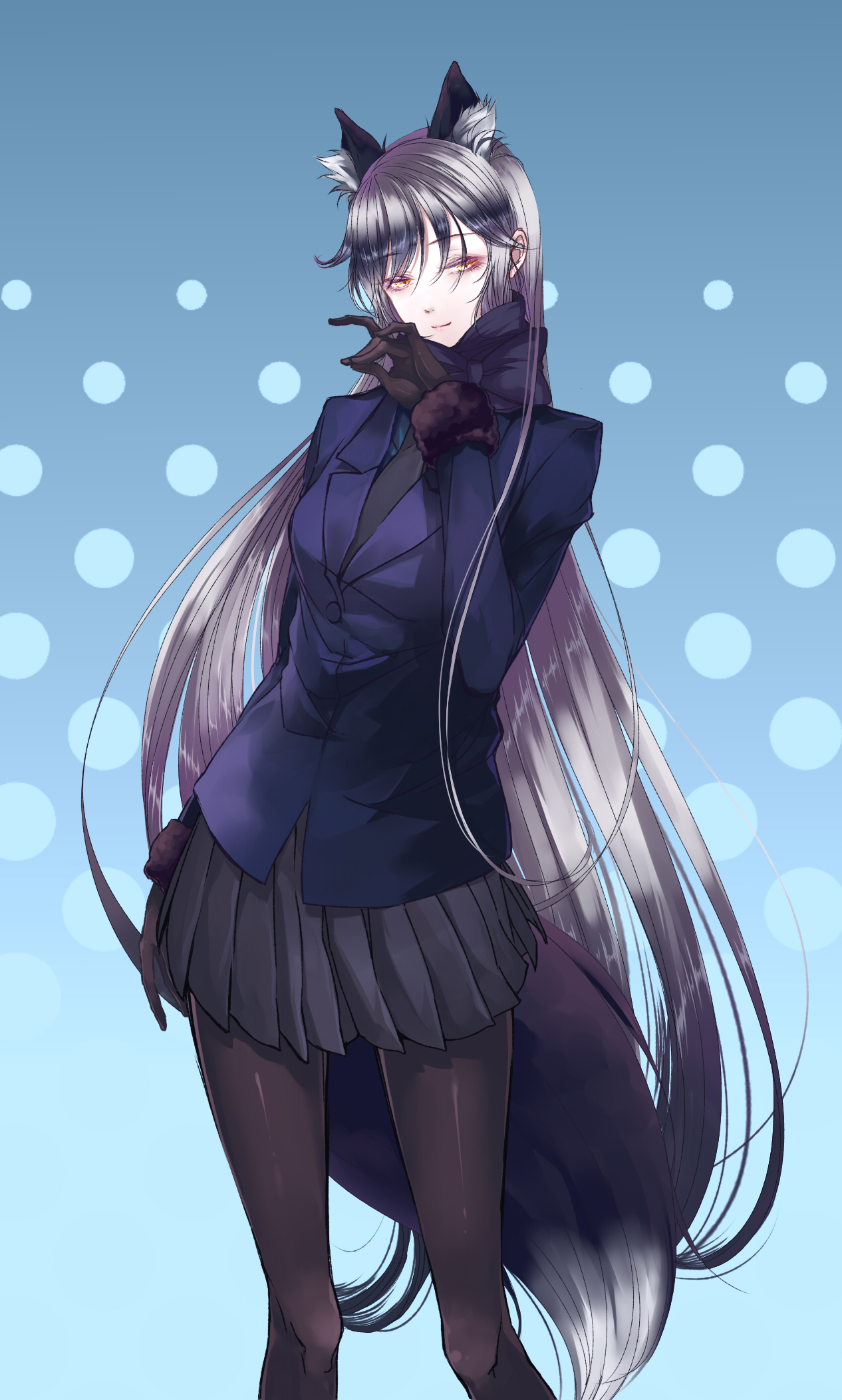 Safebooru - 1girl animal ears bangs black bow black gloves black hair black legwear black ...