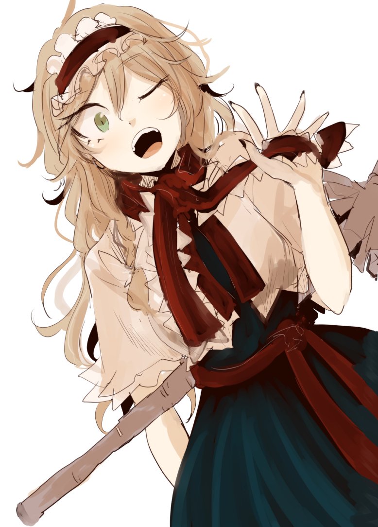 Safebooru - 1girl alice margatroid alice margatroid (cosplay) ascot blonde hair blue dress broom ...