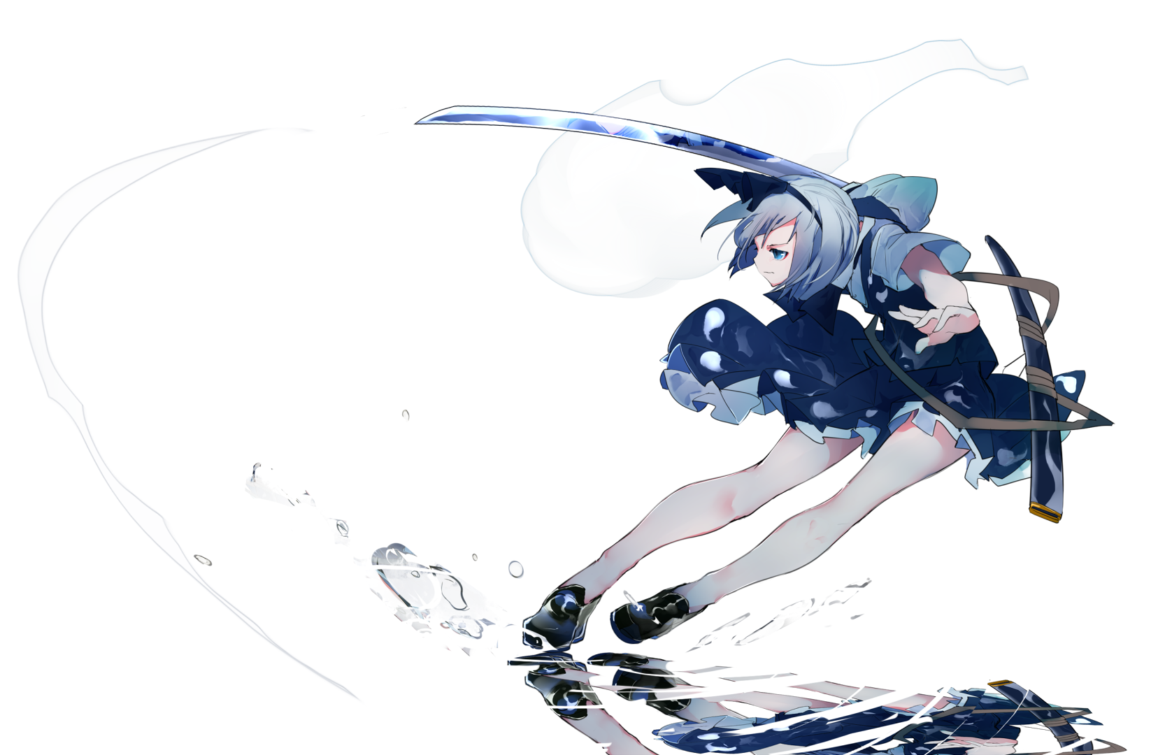 Safebooru - 1girl black footwear black ribbon blue ribbon commentary ...