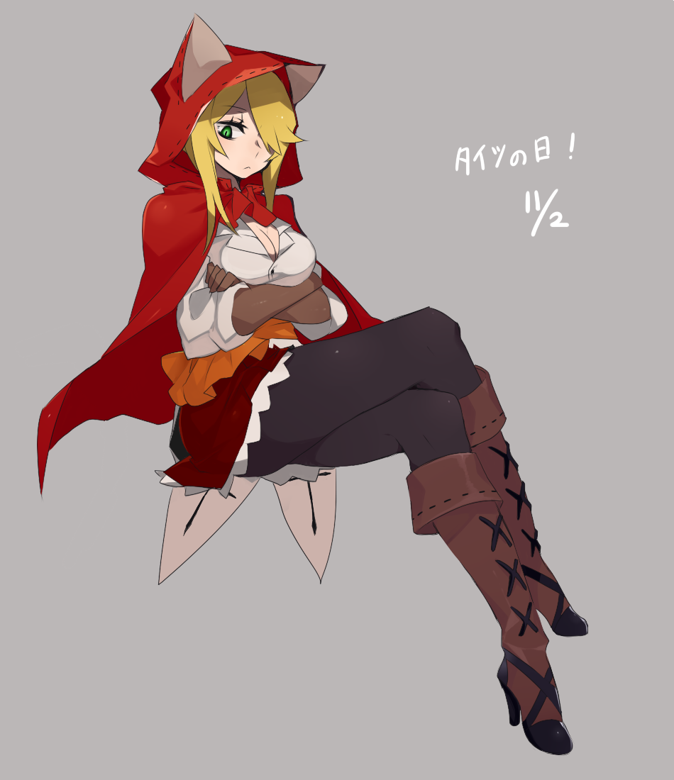 Safebooru - 1girl ara taro blonde hair boots breasts cape cleavage gloves green eyes hair over ...