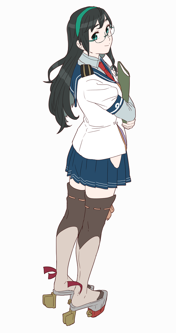 Safebooru - 1girl black hair blue eyes blue sailor collar blue skirt brown legwear clipboard ...