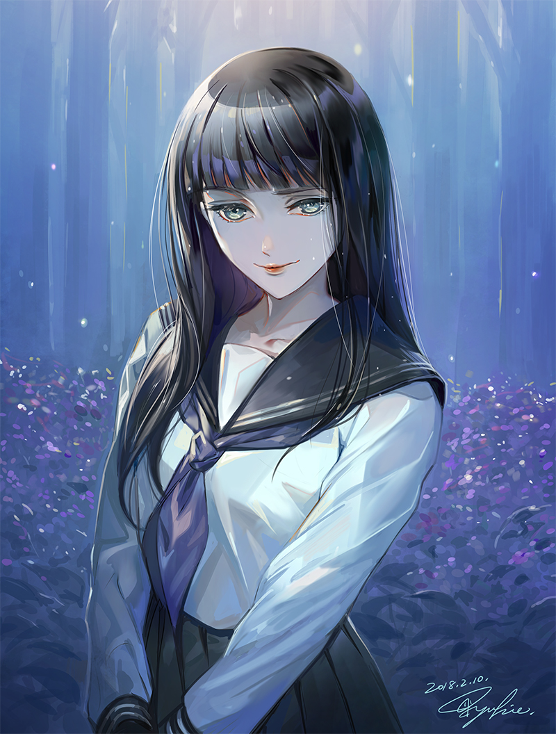 Safebooru - 1girl backlighting bangs black hair black skirt blunt bangs ...