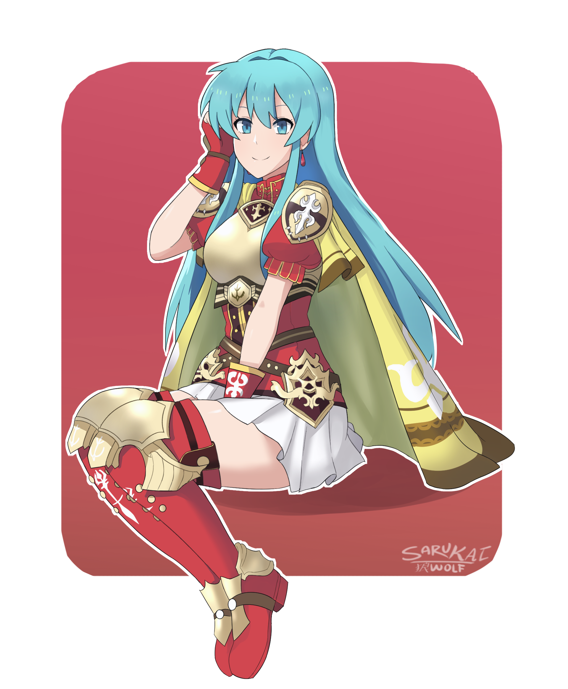 Safebooru - 1girl aqua hair armor blue eyes blue hair blush cape cute eirika fire emblem fire ...