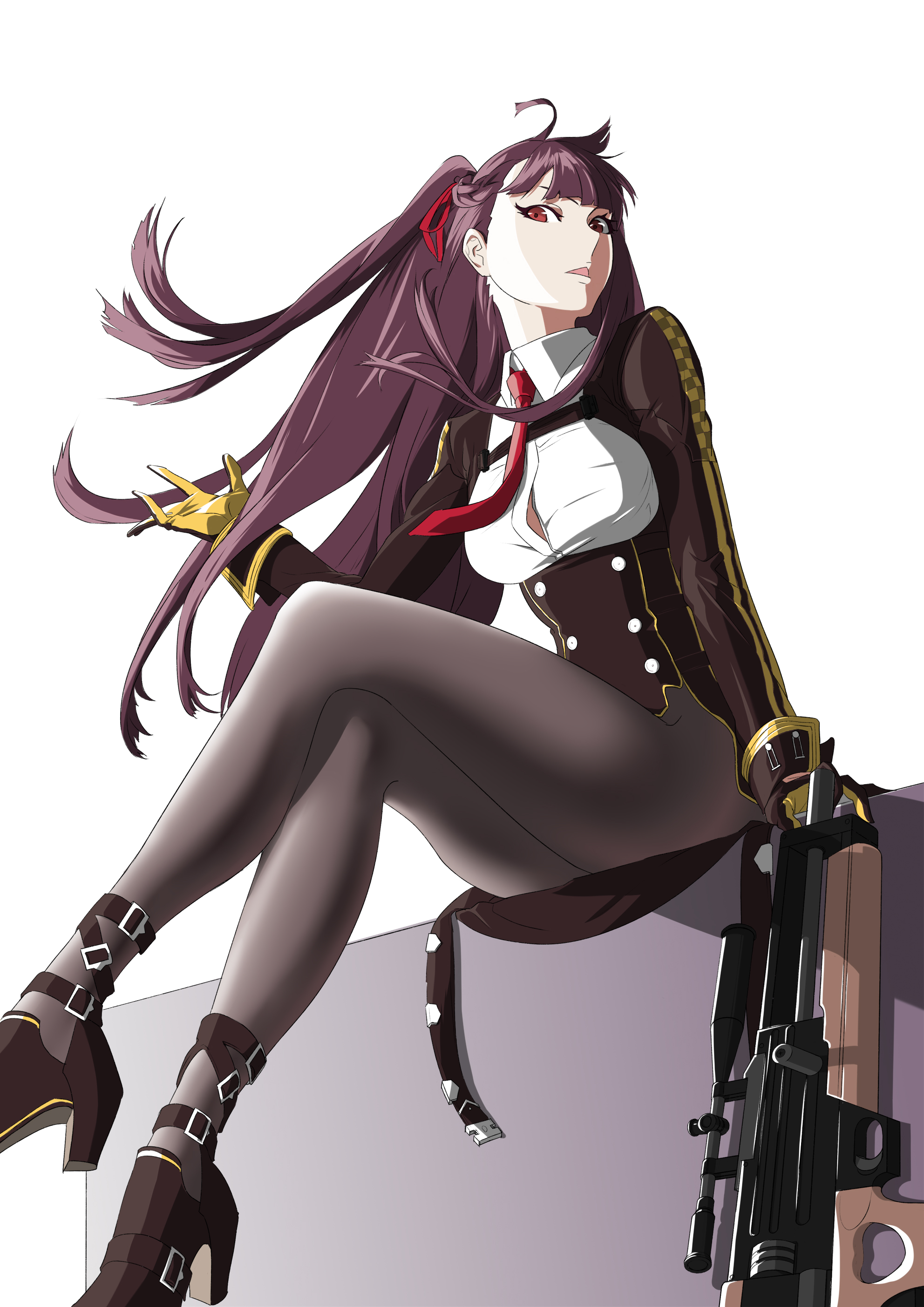 Safebooru - 1girl absurdres bangs bipod black footwear black legwear blazer blush breasts ...