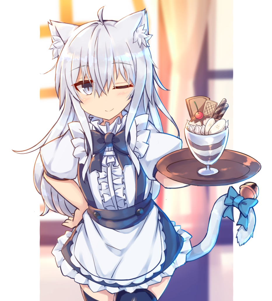 Safebooru - 1girl ;) abekawa mochi ahoge alternate costume animal ears apron bangs bell black ...