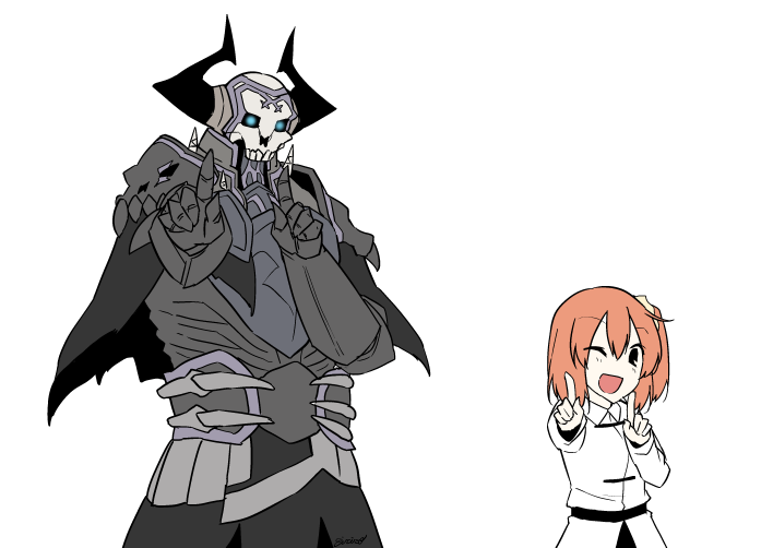 Safebooru - 1boy 1girl ;d armor bangs black cloak black eyes brown hair ...