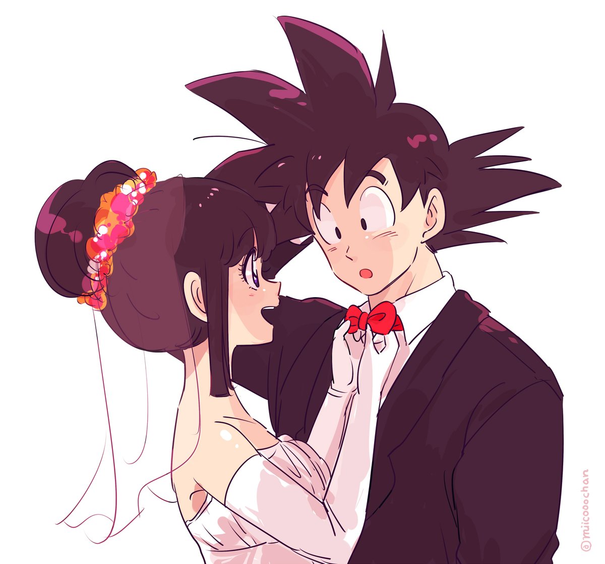 Safebooru - 1boy 1girl :o artist name bangs bare shoulders black eyes black hair bridal veil chi ...