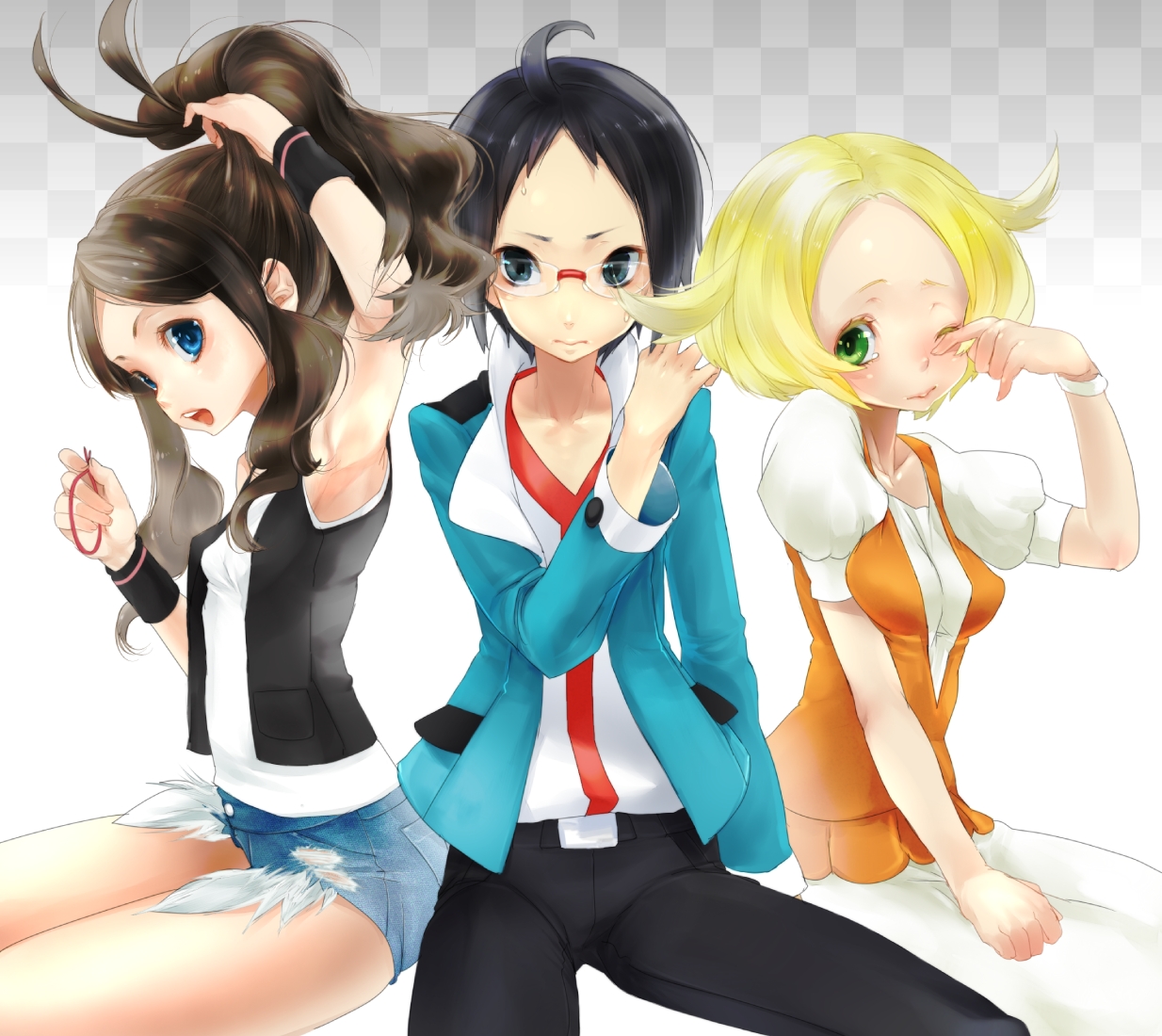 Safebooru - adjusting hair ahoge armpits bel (pokemon) bell (pokemon) belt black hair blazer ...