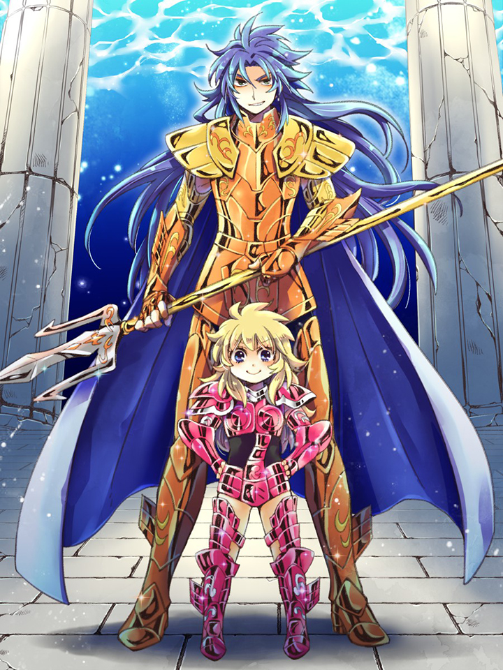 Safebooru - 1boy 1girl armor blonde hair blue eyes blue hair cape full armor gemini kanon long ...