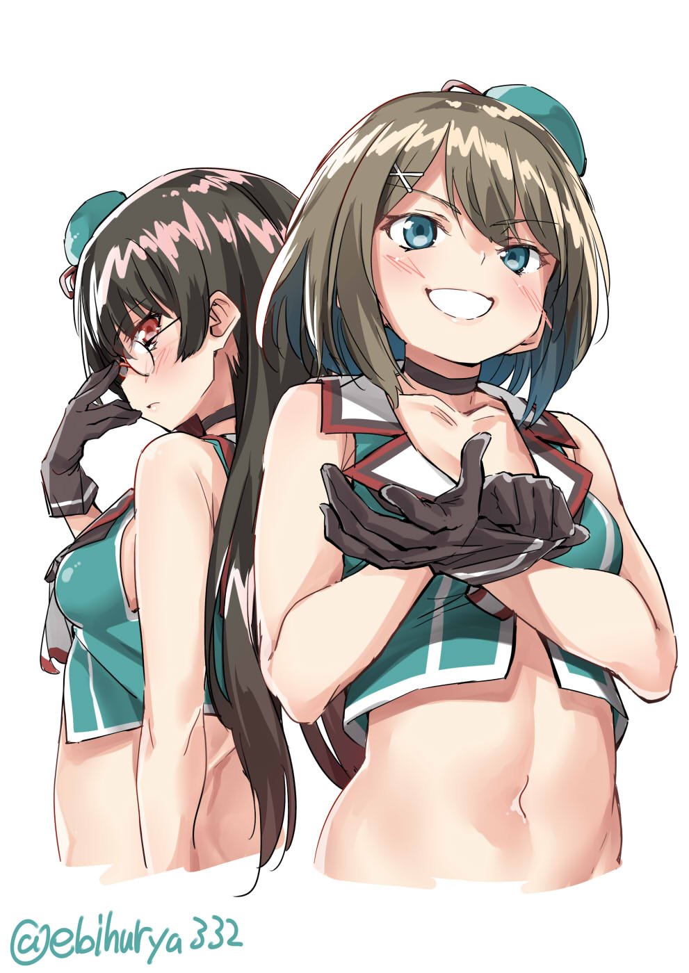 Safebooru - 1girl back-to-back beret black choker black gloves black hair blue eyes brown hair ...