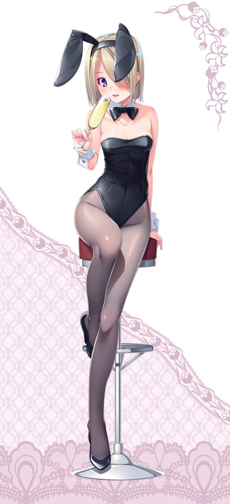 Safebooru - 1girl animal ears black legwear black leotard black neckwear blonde hair bow bowtie ...