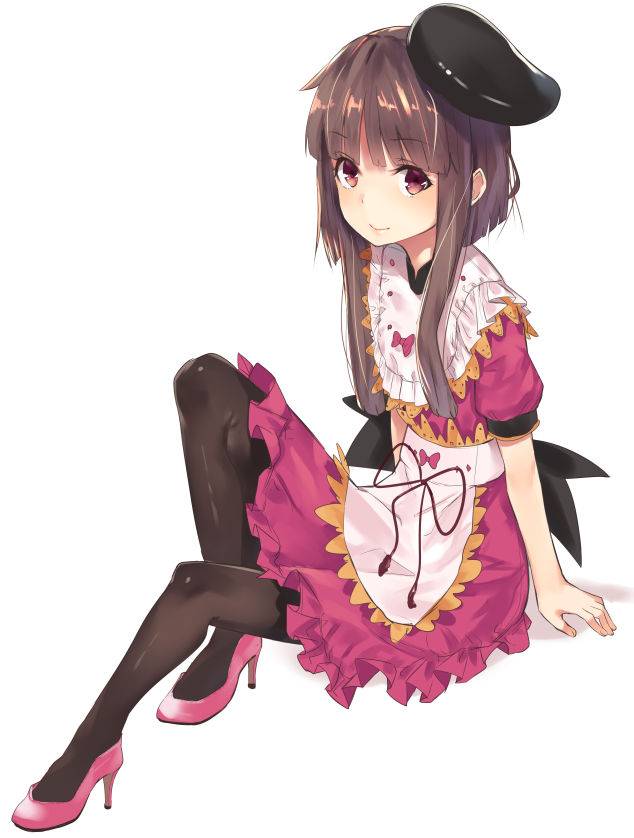 Safebooru - 1girl apron asuzemu black hat black legwear bow brown hair dress frills full body ...