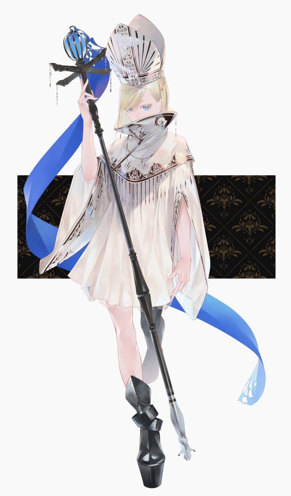 Safebooru - 1girl armor armored boots blonde hair blue eyes boots covered mouth hat highres ...