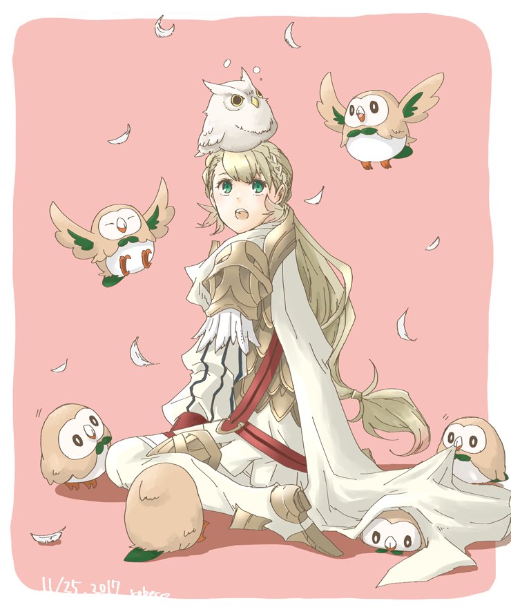 Safebooru - 1girl armor bird blonde hair boots braid cape crossover crown braid feathers feh ...