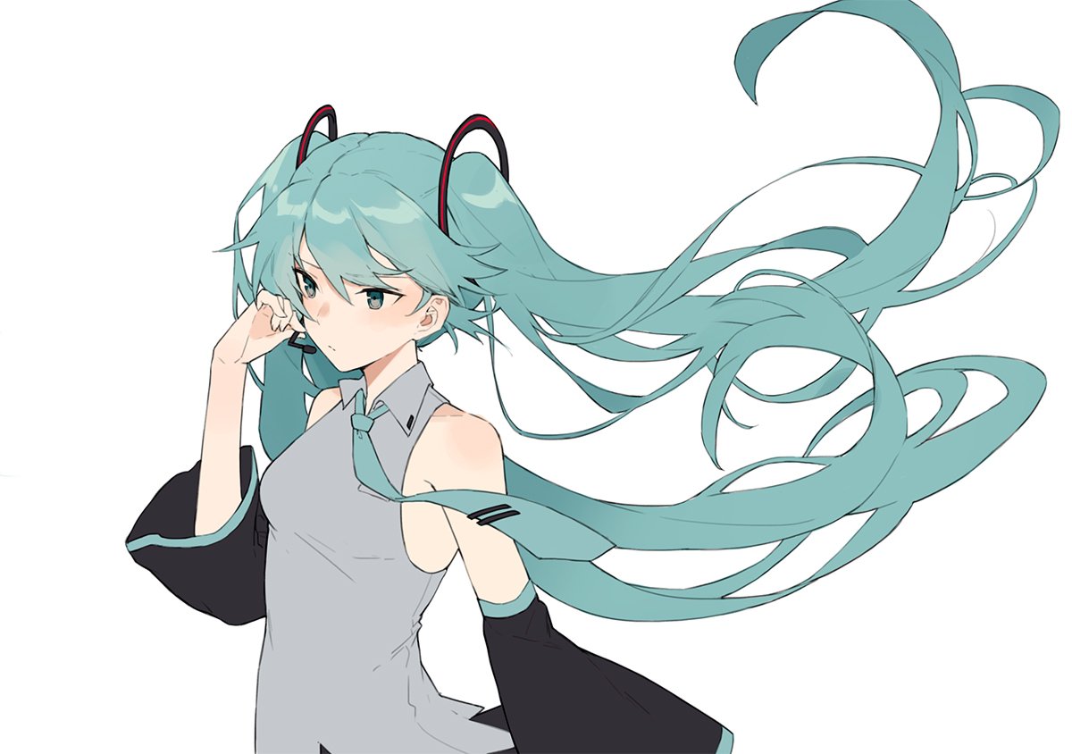 Safebooru - 1girl aiko (kanl) aqua eyes aqua hair detached sleeves hatsune miku headset long ...
