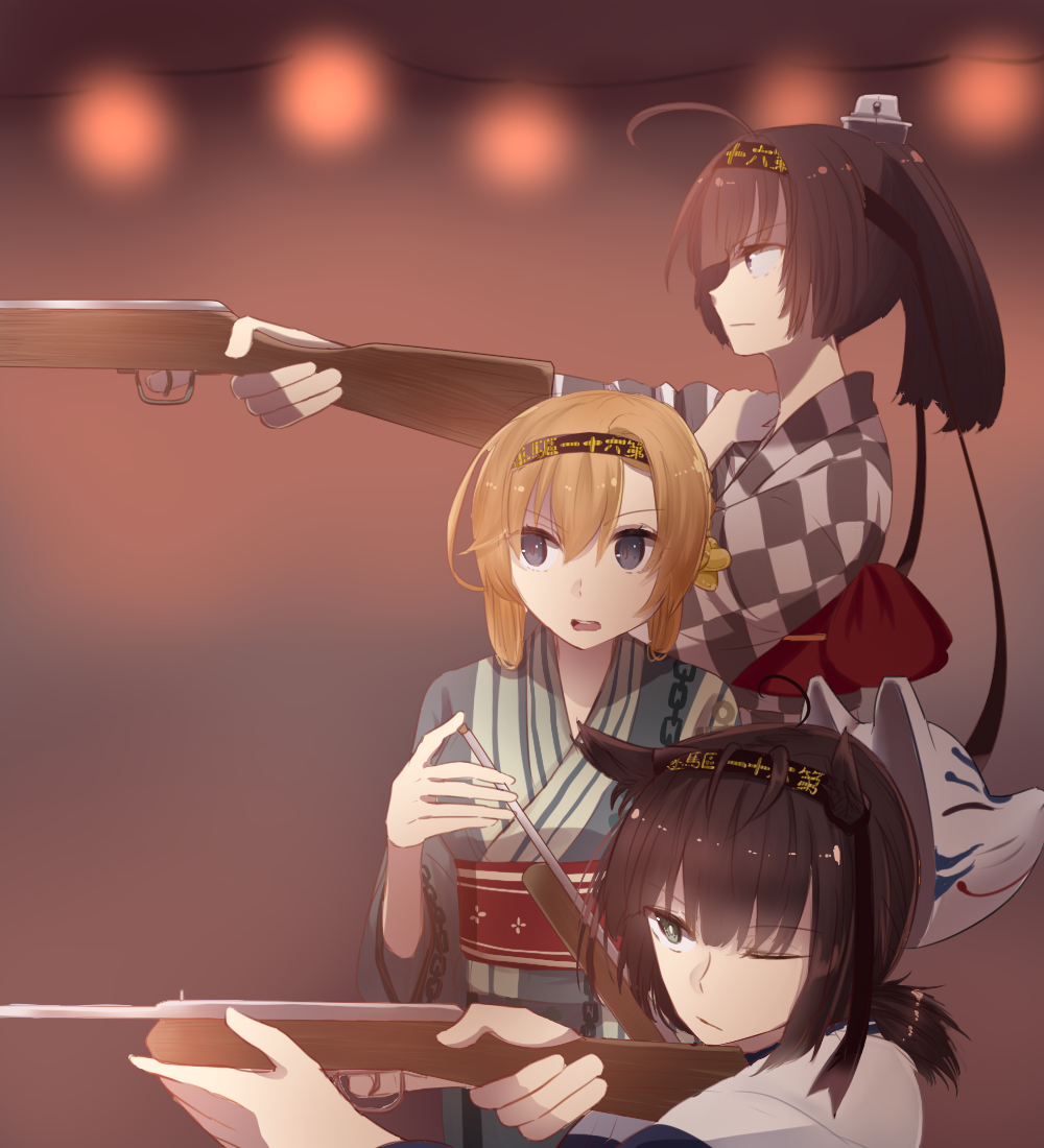 Safebooru - 3girls aiming akizuki (kantai collection) braid festival ...
