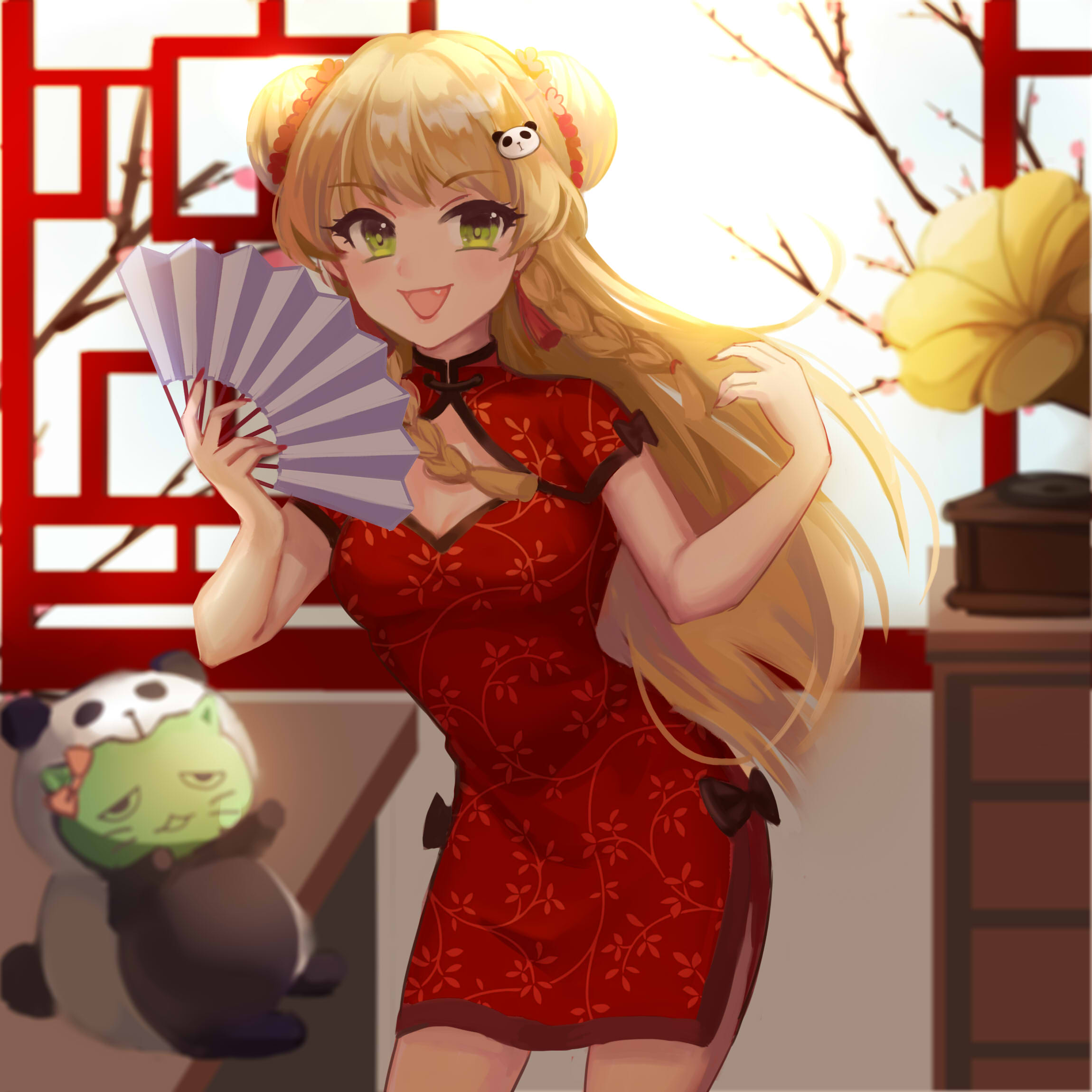 Safebooru - 1girl :d alternate hairstyle blonde hair blush breasts china dress chinese clothes ...