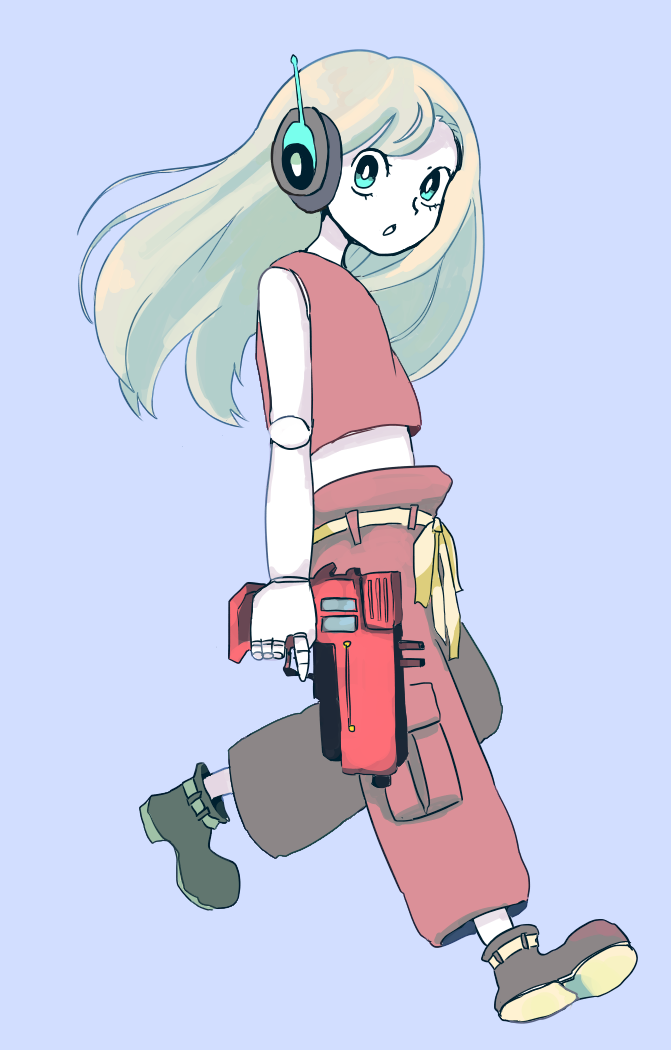 Safebooru - 1girl android baggy pants blonde hair breasts curly brace ...